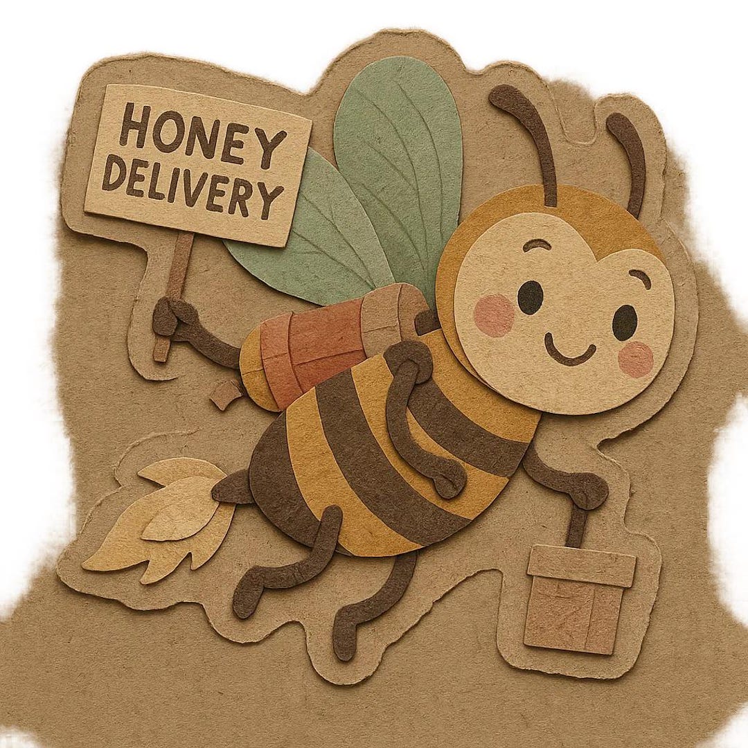 Abeja con mochila propulsora y cartel de "Entrega de miel": divertida ...