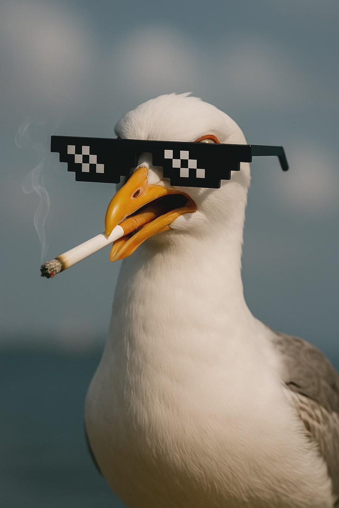 Gangster Seagull Sticker – Meme Seagull With Sunglasses & Cigarette for ...