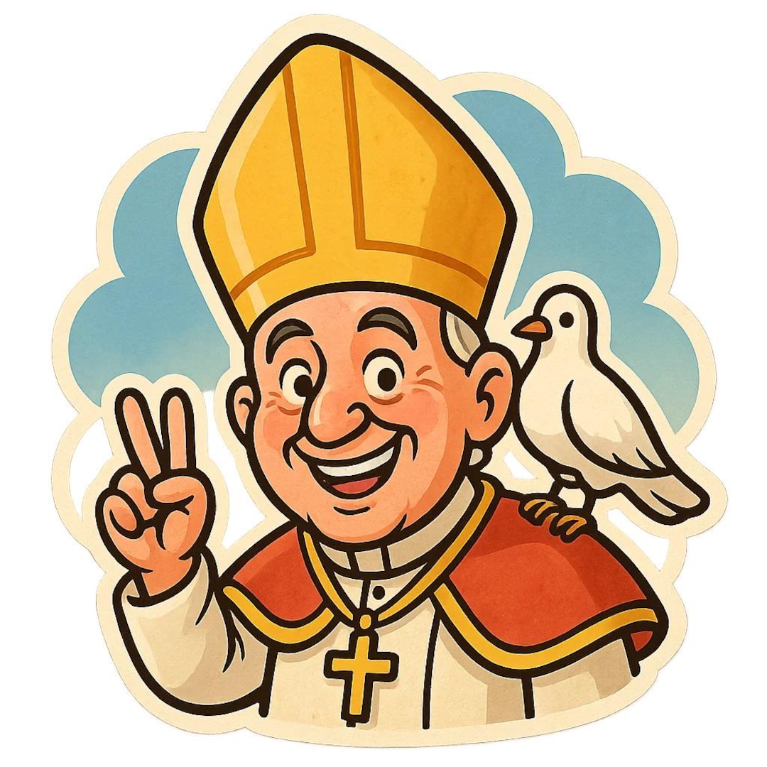 Funny Cartoon Pope Leo XIV Sticker | Cheerful Saint With Dove and Giant ...