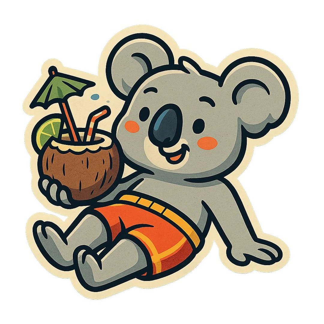 Koala in Swimwear With Coconut Cocktail – Funny Cartoon Sticker ...