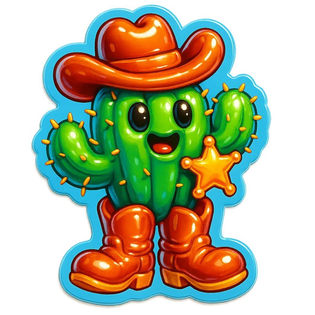 Cactus With Cowboy Boots & Sheriff's Star – Funny Cartoon Sticker ...