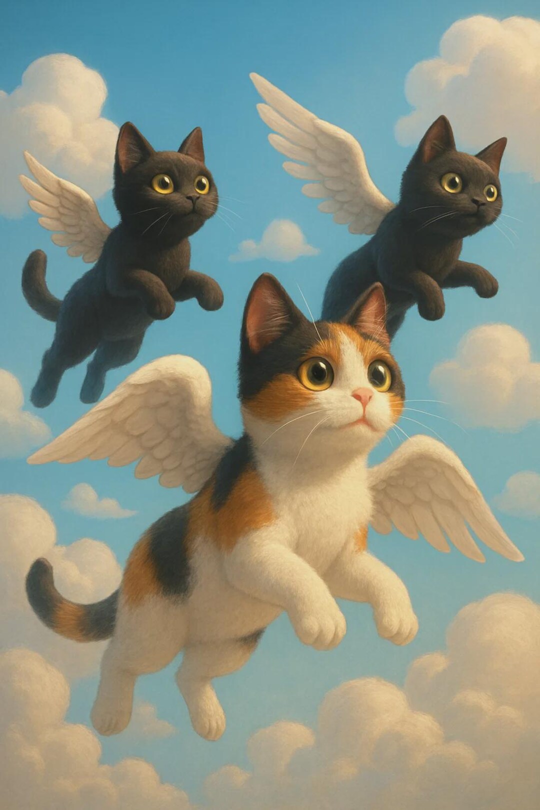 Flying Angel Cats Wall Mural | Cute Fantasy Cat Art for Kids' Rooms ...