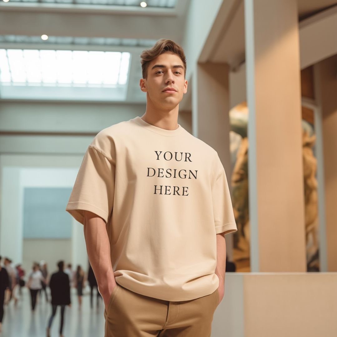 Comfort Beige Unisex Oversized Tshirt Mockup, Men's Fashion Beige ...