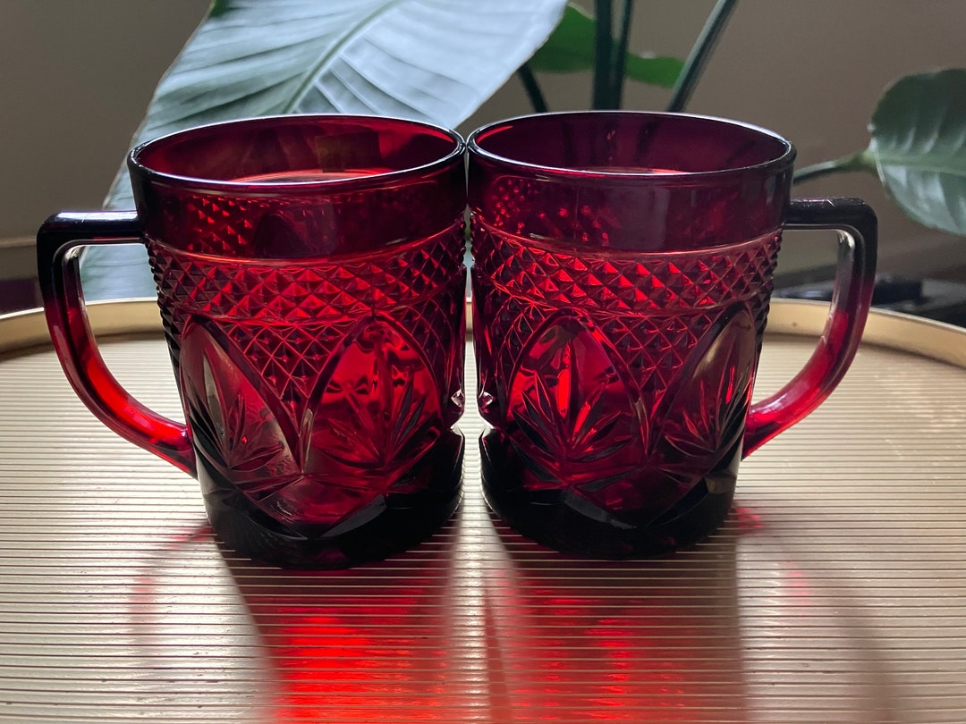 Radiant Red Glass Mugs Luminarc D'arques Cristal Cut Glass Drinkware ...