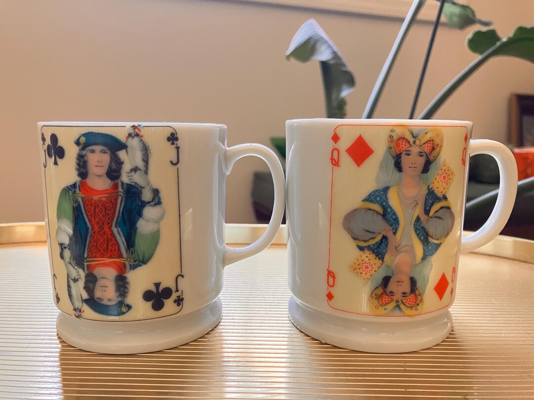 Vintage Playing Card Porcelain Mug Red Queen Diamond, Black Jack Club ...