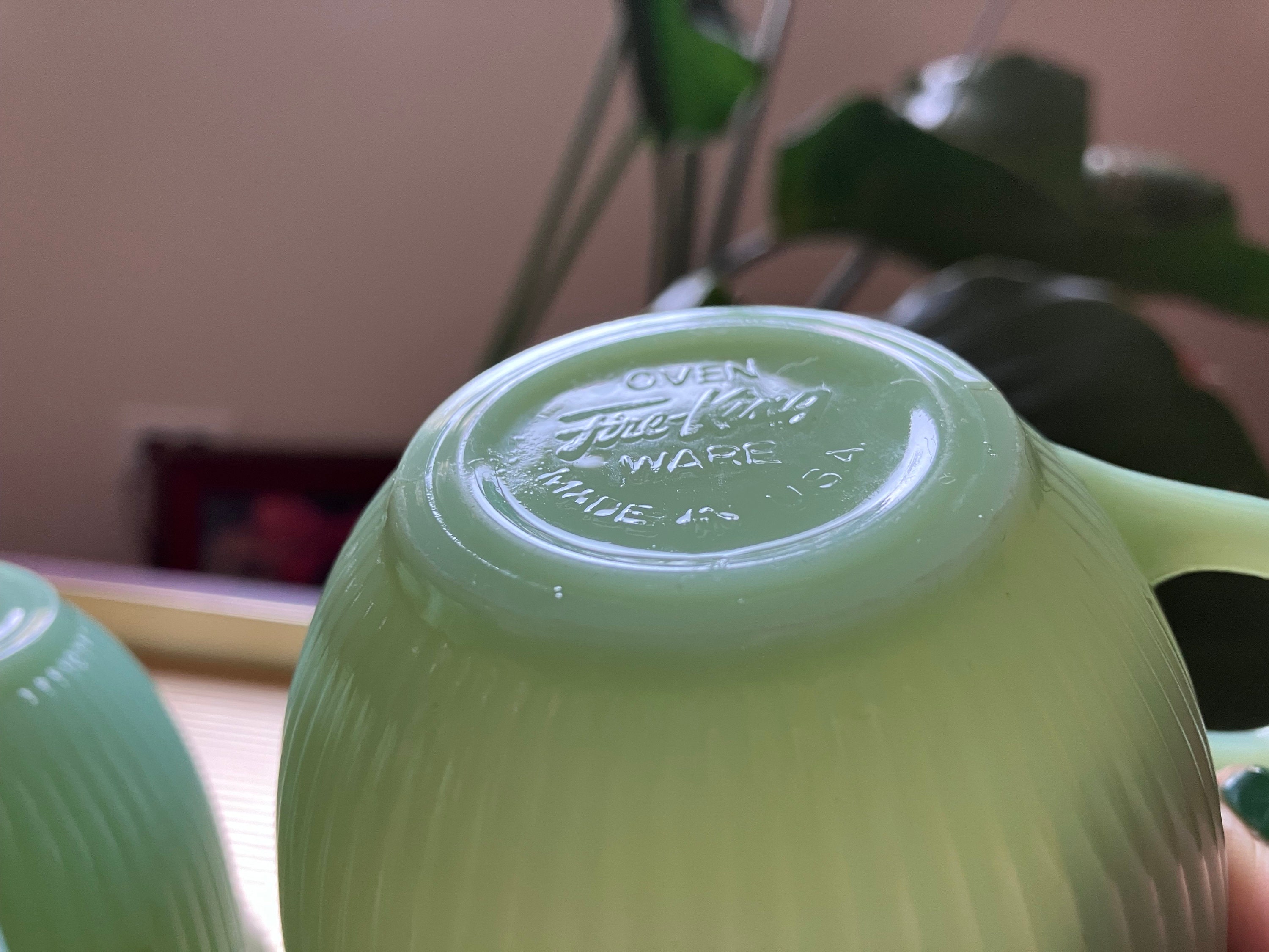 Vintage jane Ray Jadeite Anchor Hocking Fireking Oven Ware Ribbed Green ...