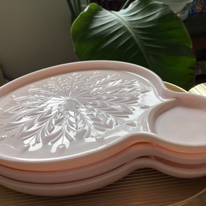 Jeanette Pink Feather Shell Milk Glass Plates Pressed Glass Snack Trays ...