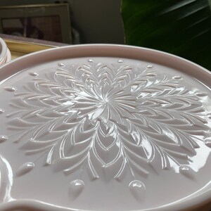 Jeanette Pink Feather Shell Milk Glass Plates Pressed Glass Snack Trays ...