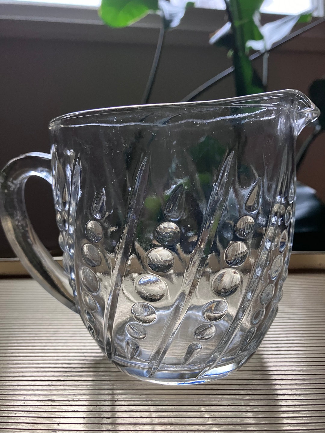 Precious dot and Line Milk Pitcher Embossed Pressed Glass - Etsy