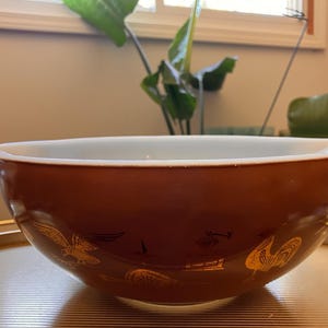 Vintage PYREX Early American Cinderella Mixing Bowl 1960s Brown & Gold ...
