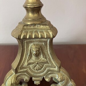 Antique French Brass Candlestick Religious Ornate Column Figural Base ...