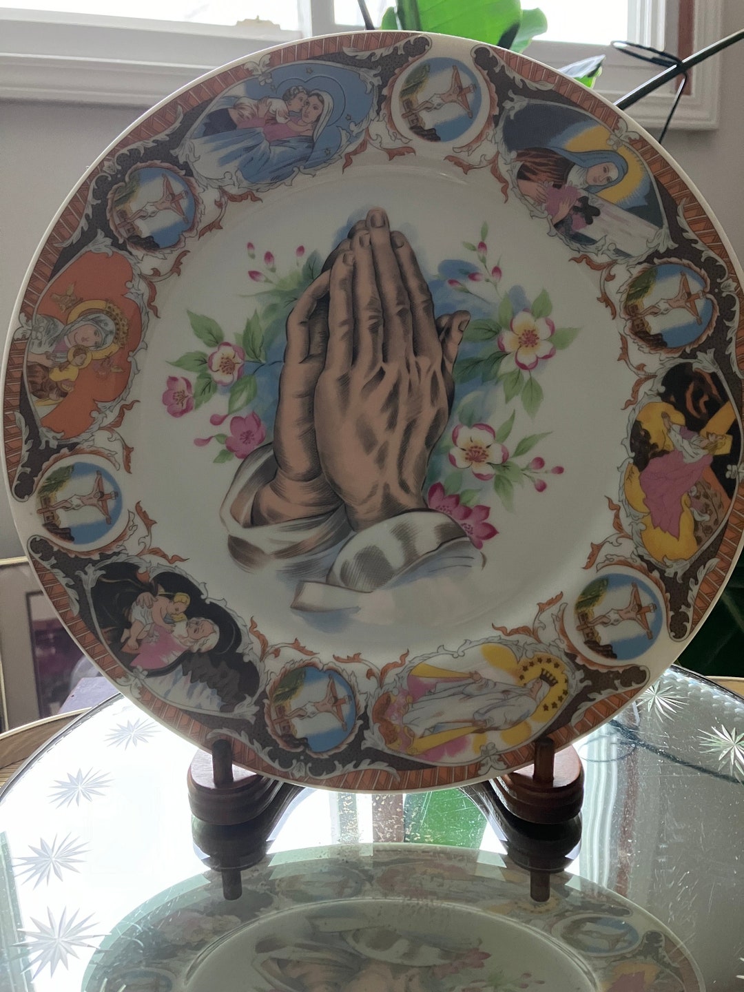 Vintage 1960s stages of Christ Prayer Hands Vibrant Floral Porcelain ...
