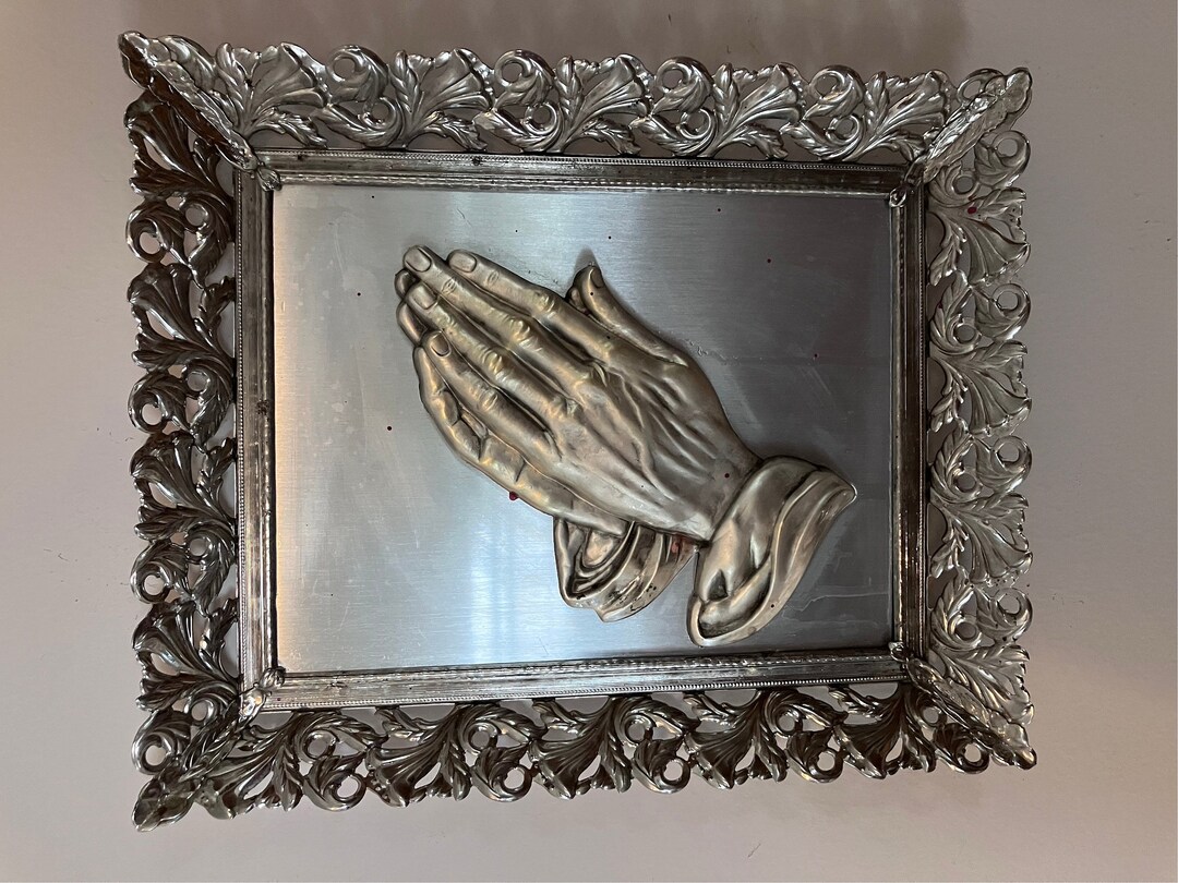 Vintage Catholic Prayer Hands Metal Wall Decor Filligree Frame Sacred 3 ...