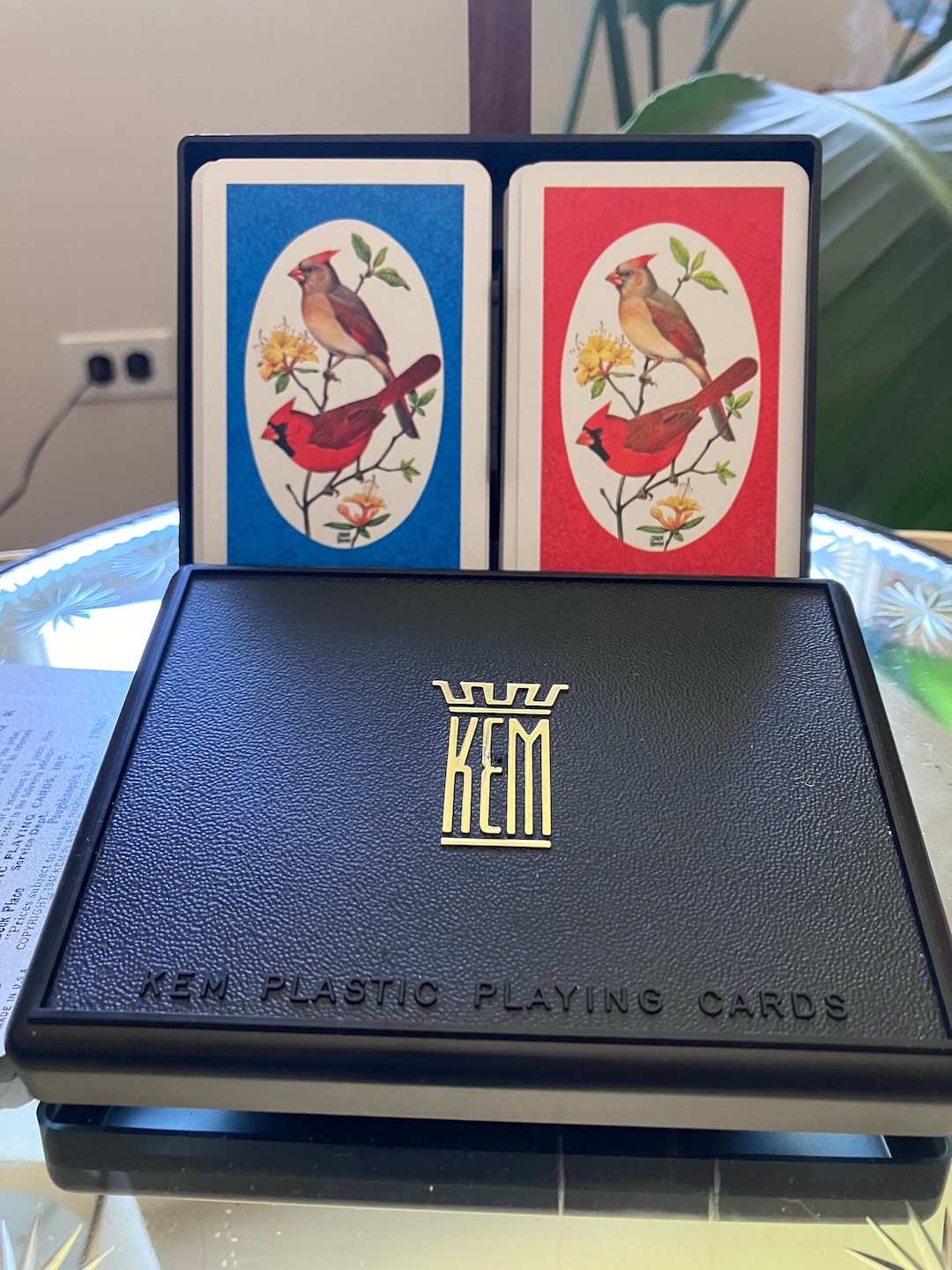 Vintage KEM Playing Cards 1940s Cardinal Birds Red Blue Double Deck ...