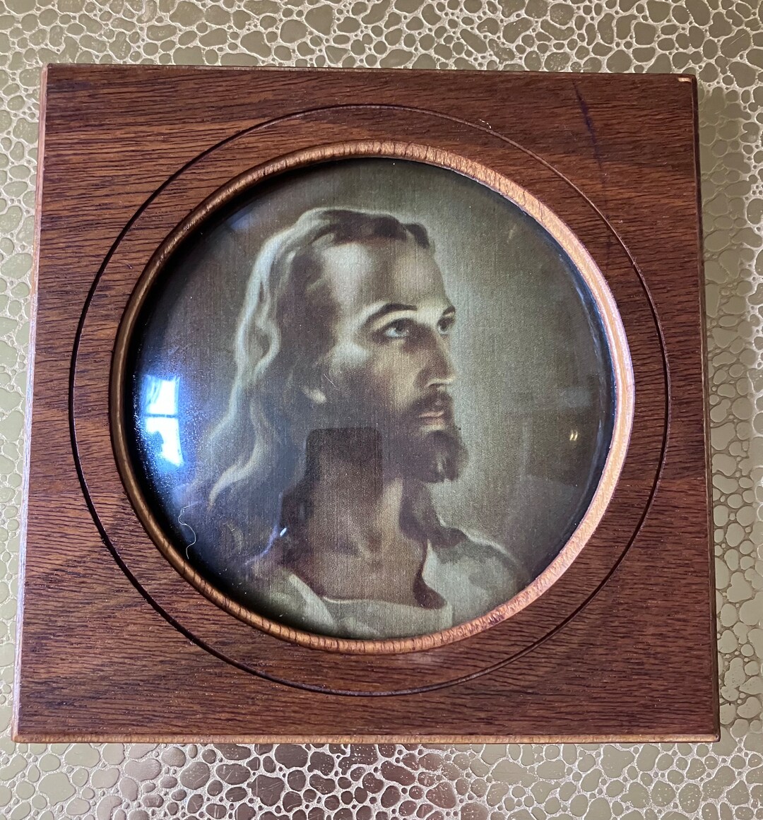 Vintage Jesus Portrait “head of Christ” Sallman Lithograph Square Wood ...