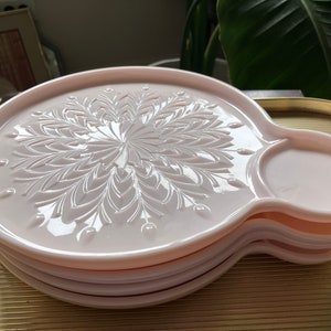 Jeanette Pink Feather Shell Milk Glass Plates Pressed Glass Snack Trays ...
