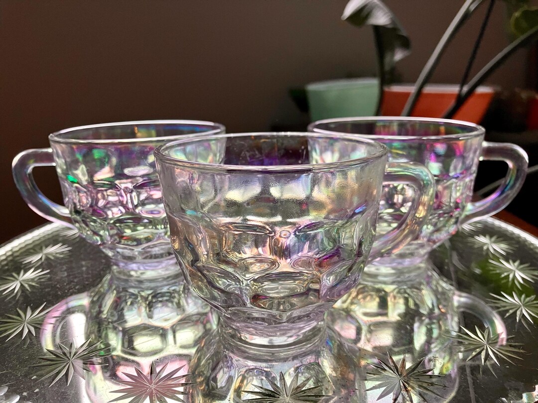 Vintage Irridescent Rainbow Glass Cup Federal Glass Clear Pressed Dots ...