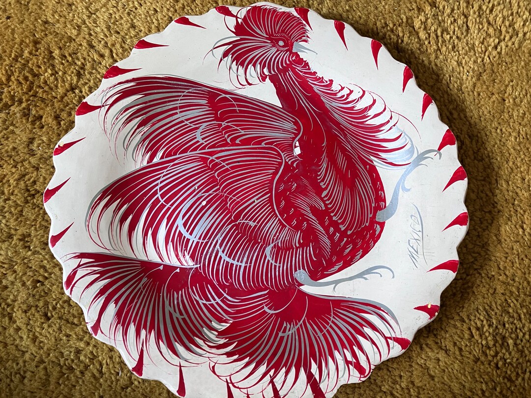 Red Rooster Ceramic Platter Wall Decor Made in Mexico Scalloped Edges ...