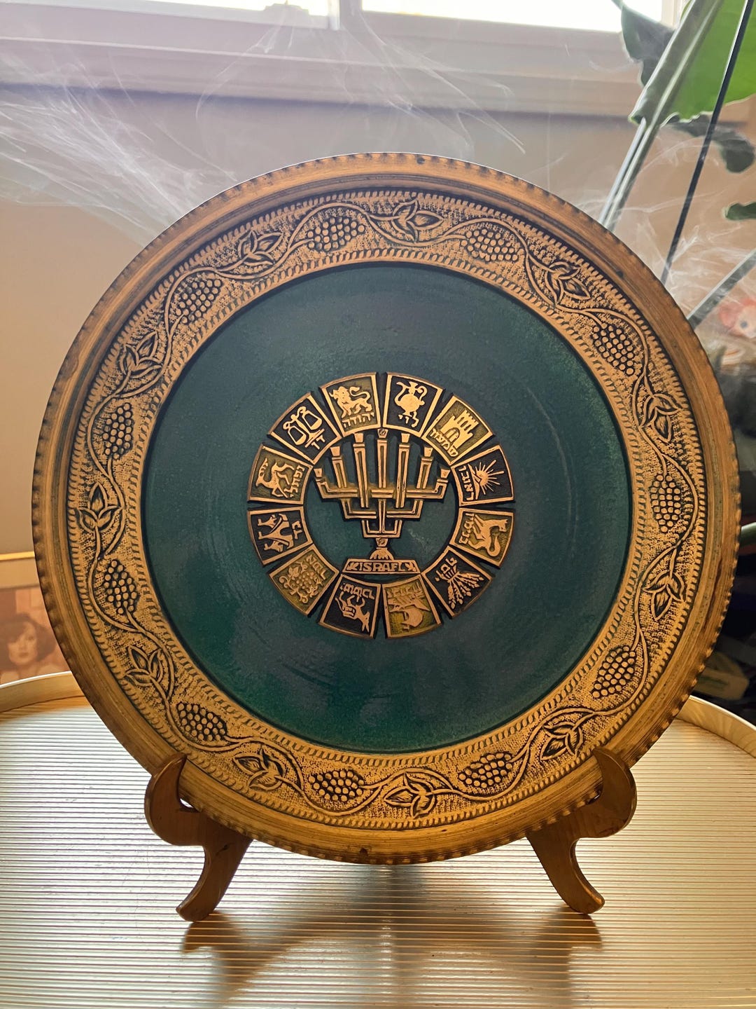 Vintage Judaica Blue Enamel Brass Wall Plate Menorah 12 Tribes Israel ...