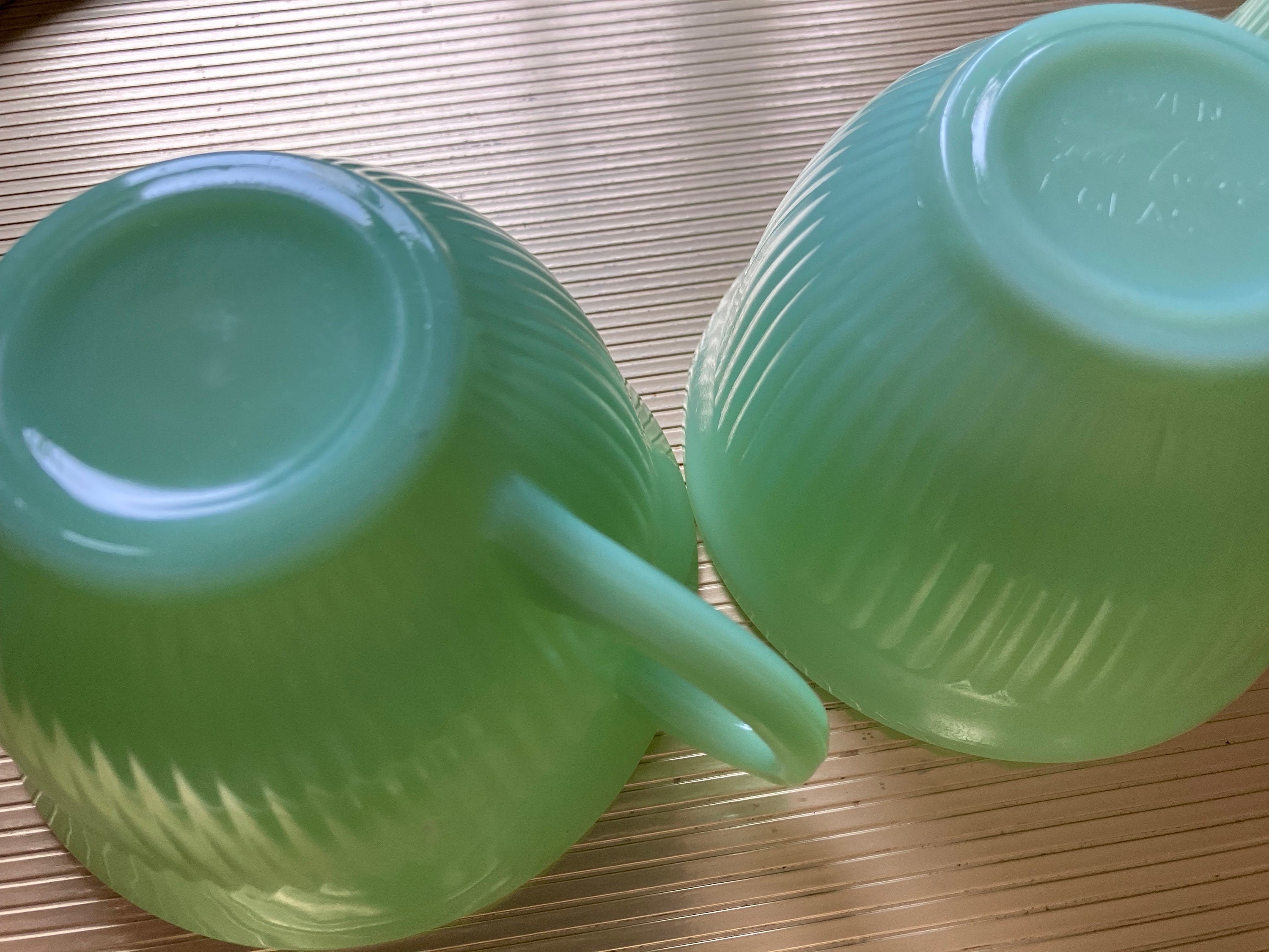 Vintage jane Ray Jadeite Anchor Hocking Fireking Oven Ware Ribbed Green ...