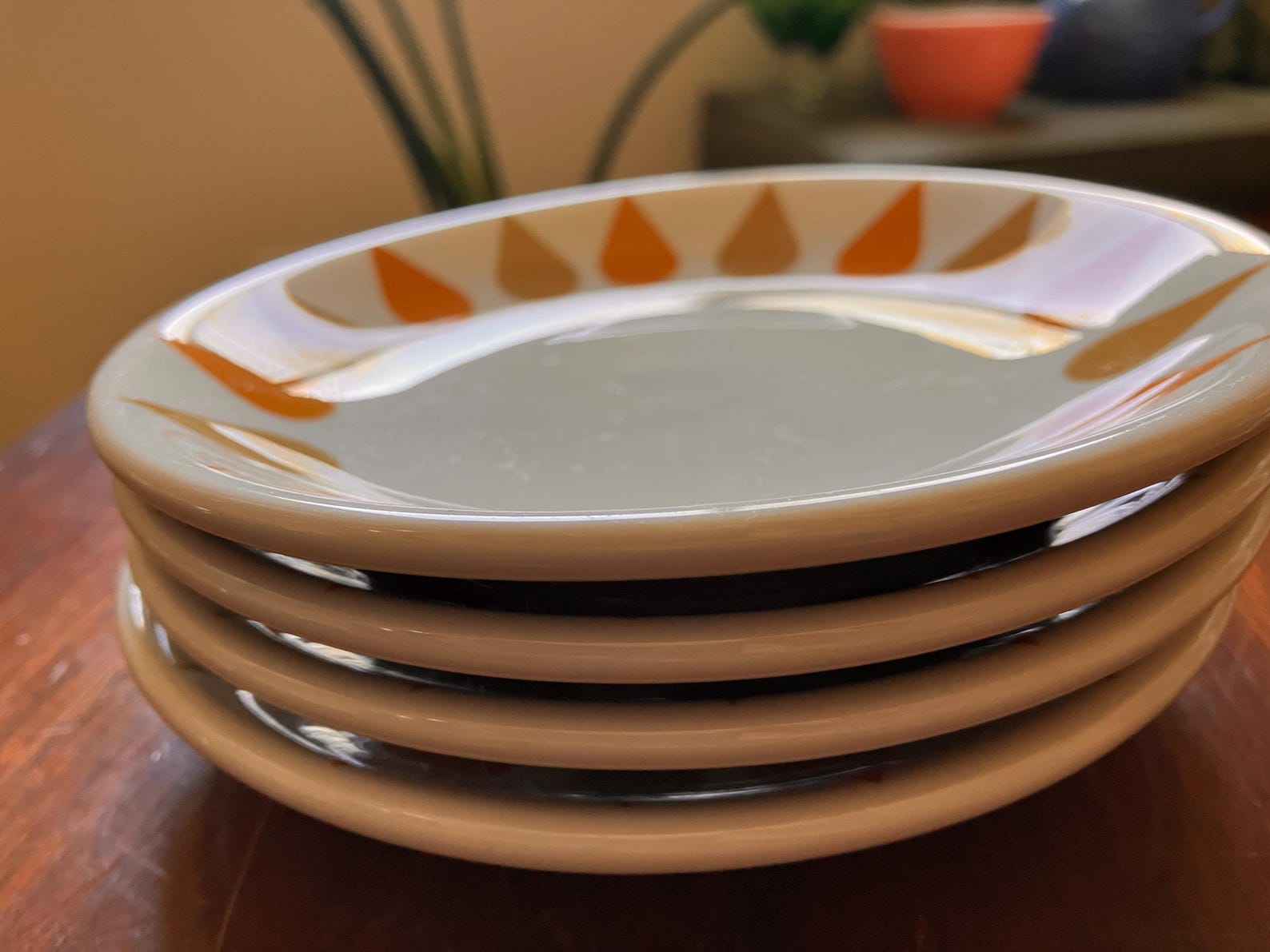Vintage Shenango China Small Plates: Orange Teardrop Mod Dinnerware ...