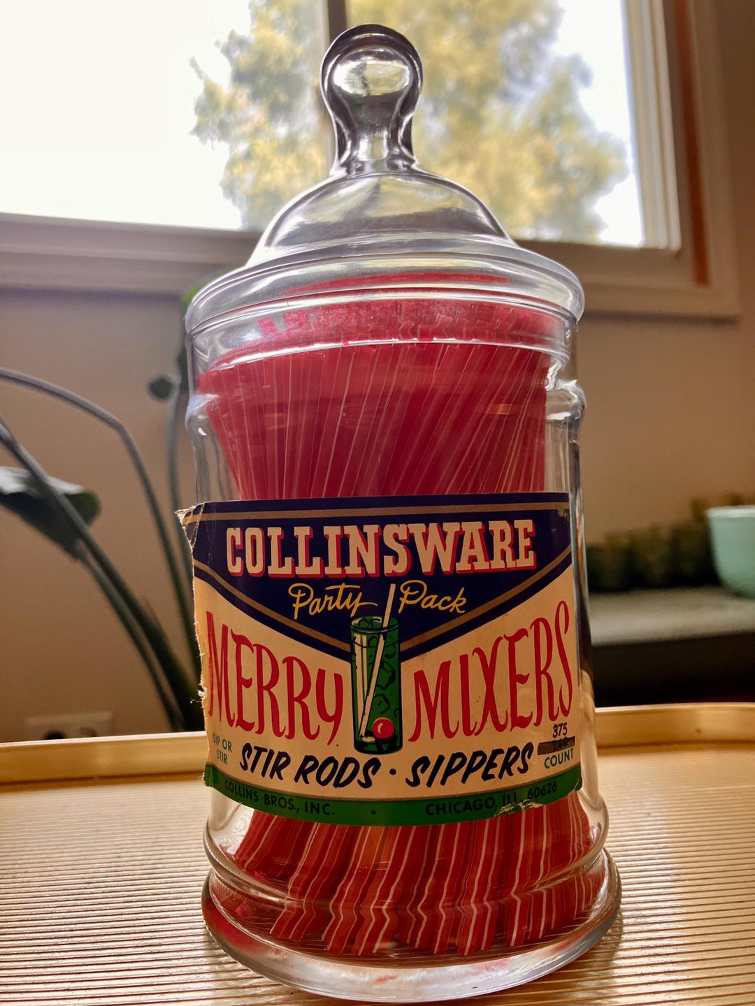 Vintage Collinsware Merry Mixer Glass Cannister With Lid: Stir Rods ...