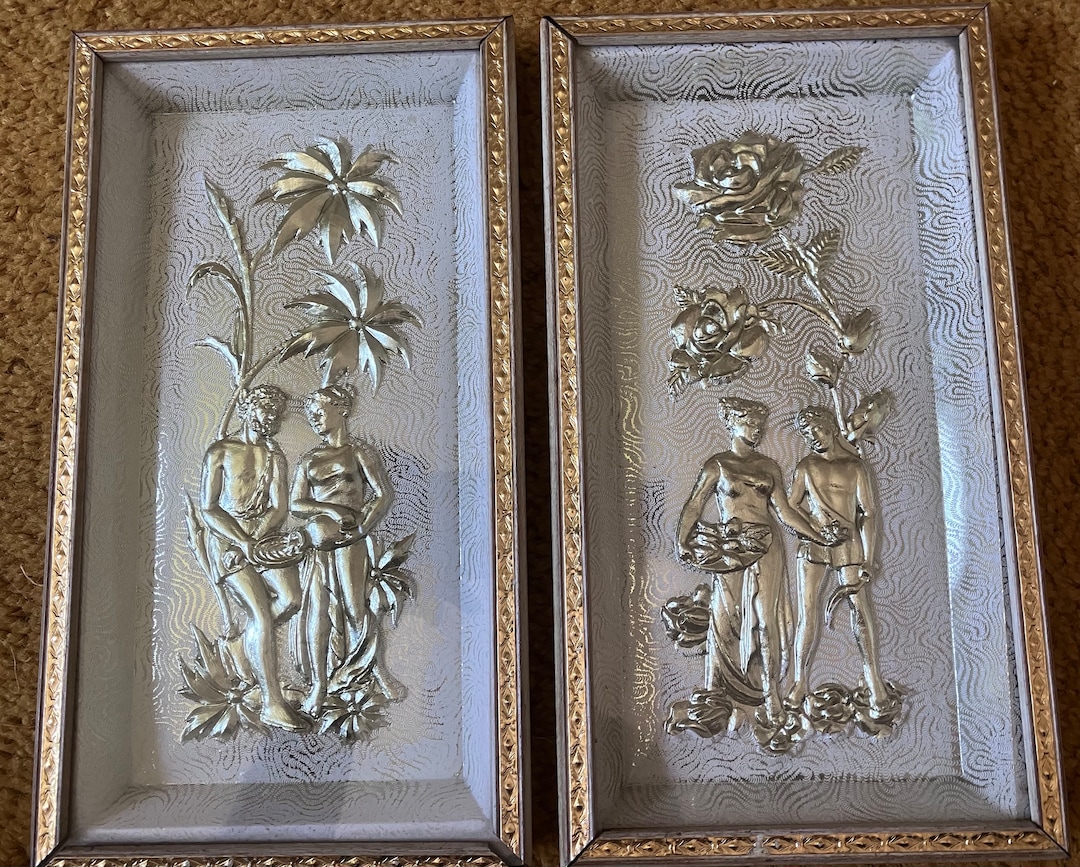 Vintage 1950s Metalcraft Wall Decor: Gold Foil Couple Art - Set of 2 - Etsy