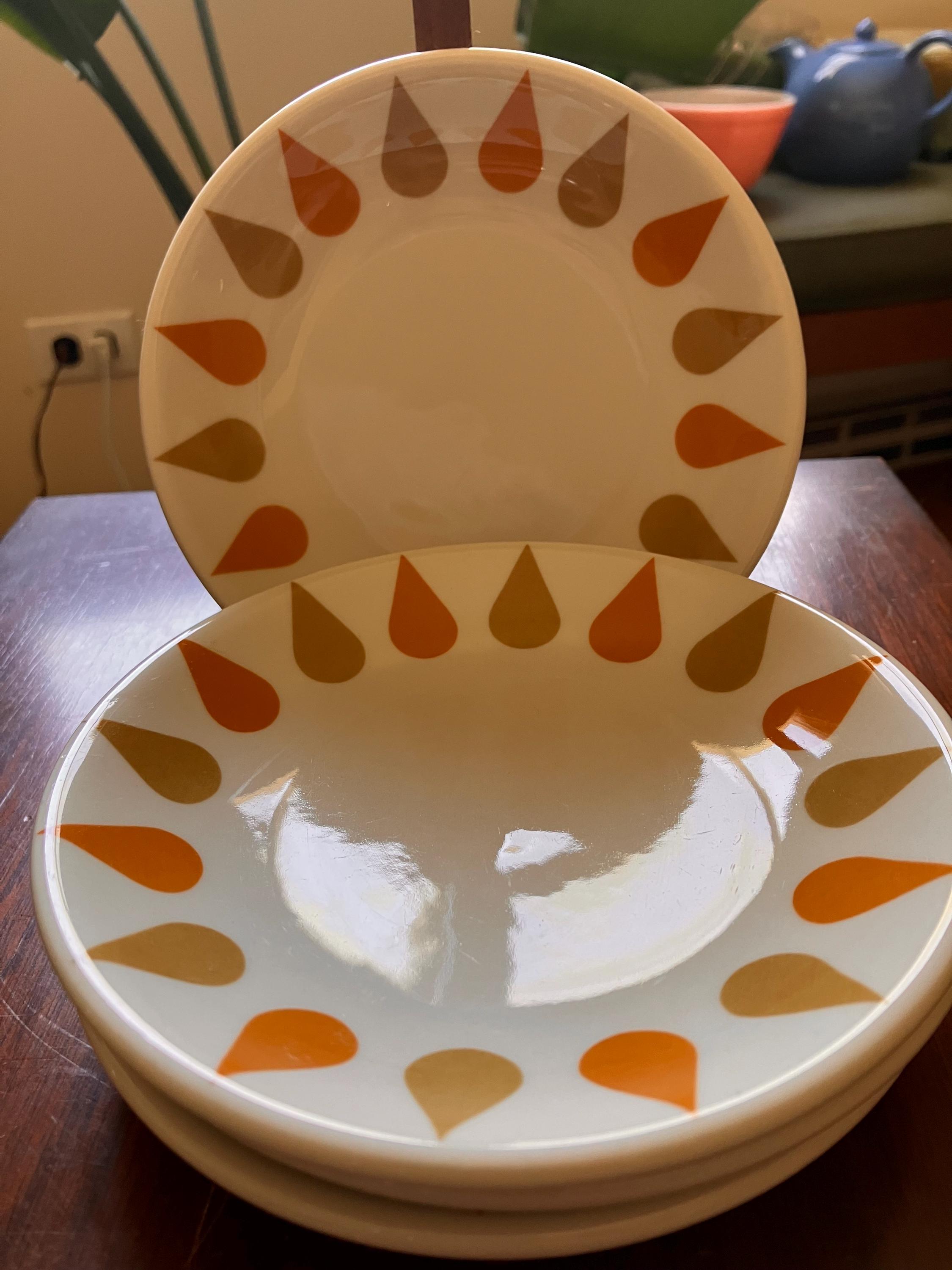 Vintage Shenango China Small Plates: Orange Teardrop Mod Dinnerware ...