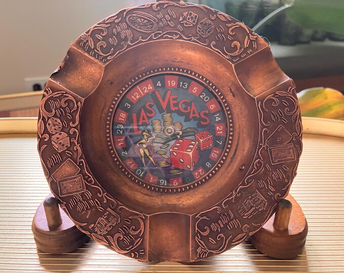 Vintage 1978 Las Vegas Roulette Wheel Copper Ashtray Souvenir Embossed ...