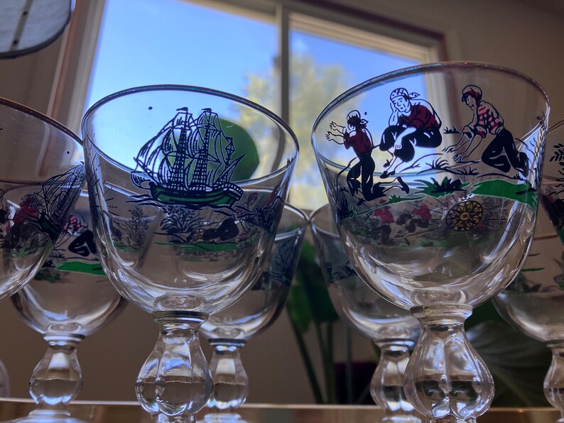 Vintage Libbey Treasure Island Liqueur Glasses: 1950s Pirate Barware ...