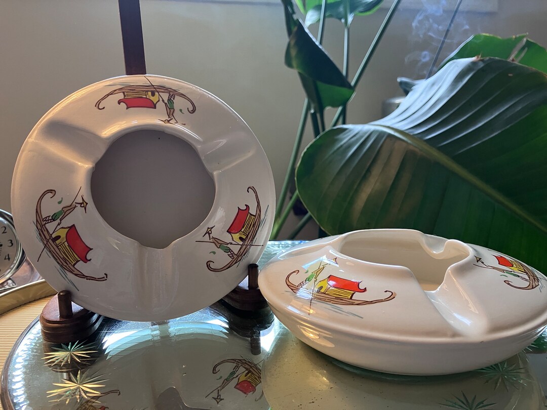 Vintage Ceramic Ashtray 1950s Asian Fisherman Houseboat Old-school Retro Decor, Price Includes 2 ...