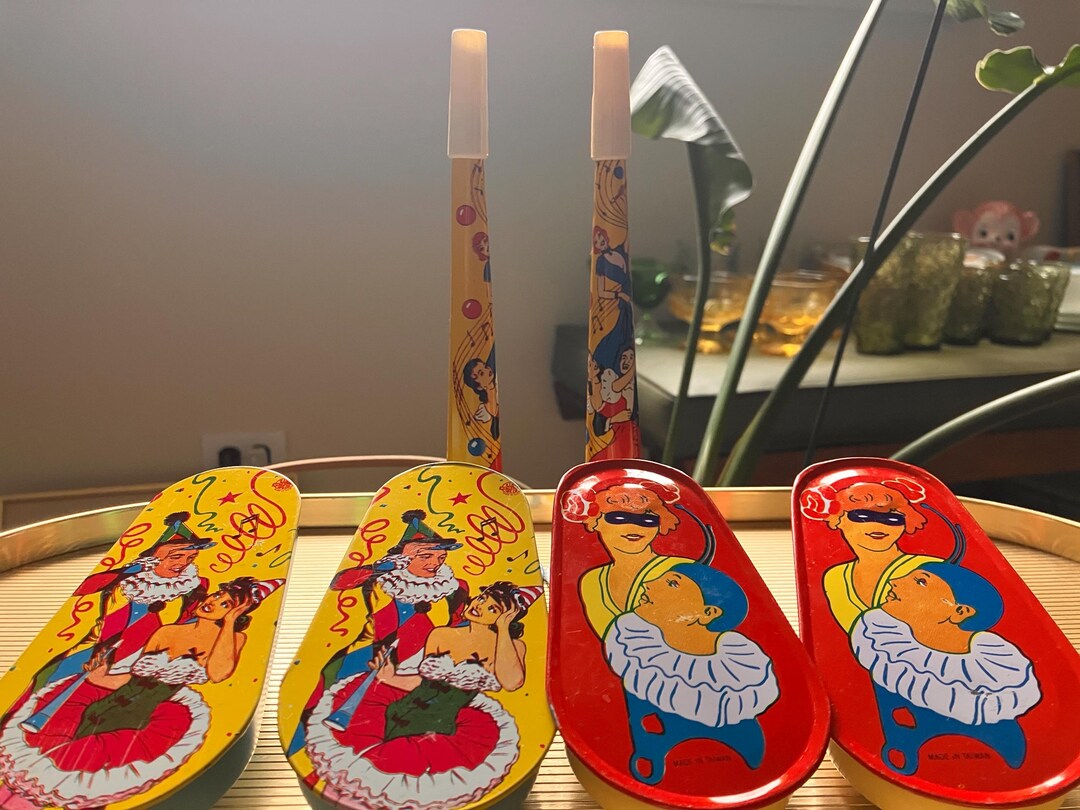 Vintage Tin Metal Noise Maker 1950s Party Favor Masked Dancers New ...