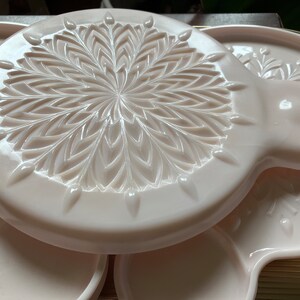 Jeanette Pink Feather Shell Milk Glass Plates Pressed Glass Snack Trays ...