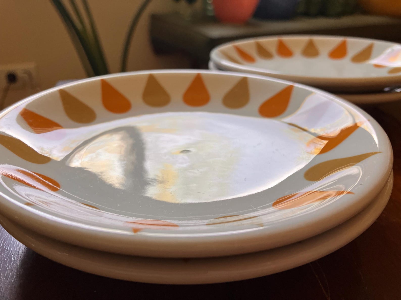 Vintage Shenango China Small Plates: Orange Teardrop Mod Dinnerware ...