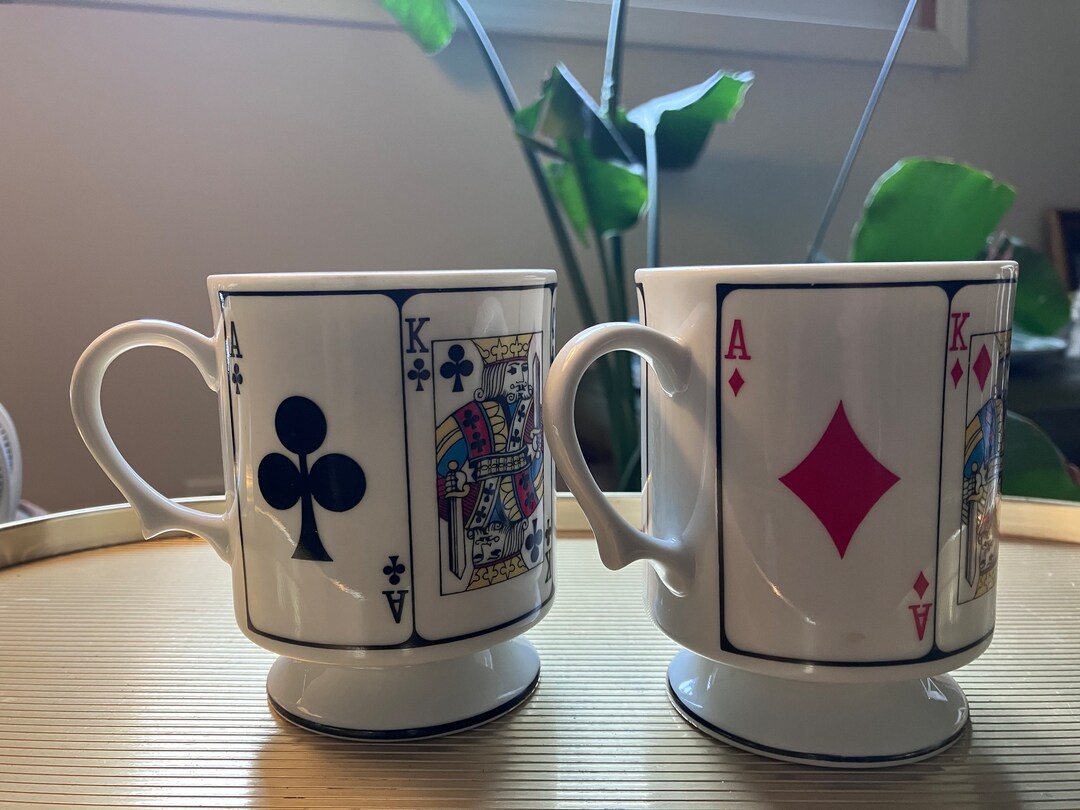 Vintage Playing Cards Porcelain Pedestal Mug Red Diamonds, Black Clubs ...