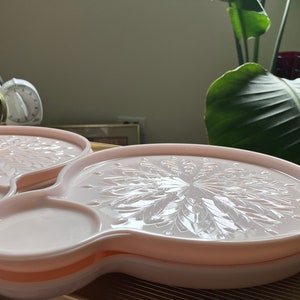 Jeanette Pink Feather Shell Milk Glass Plates Pressed Glass Snack Trays ...