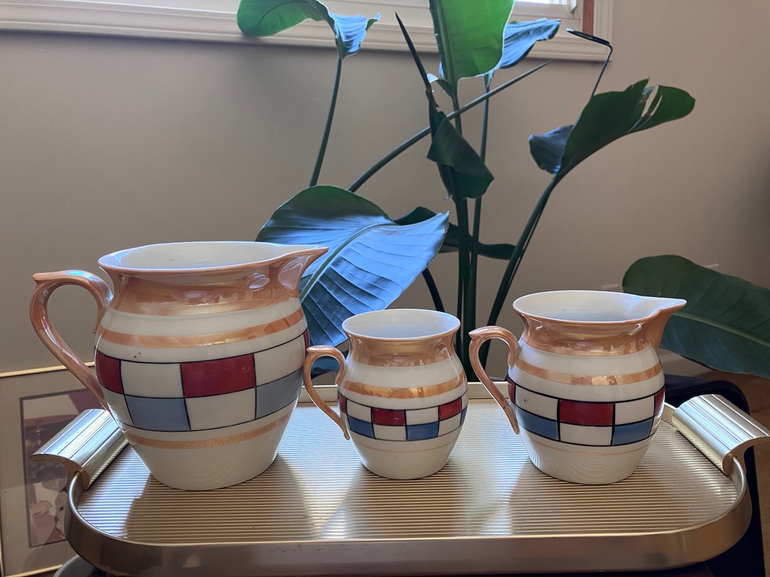 Vintage Czech Lusterware Porcelain Pitcher Set: Art Deco Tableware - Etsy