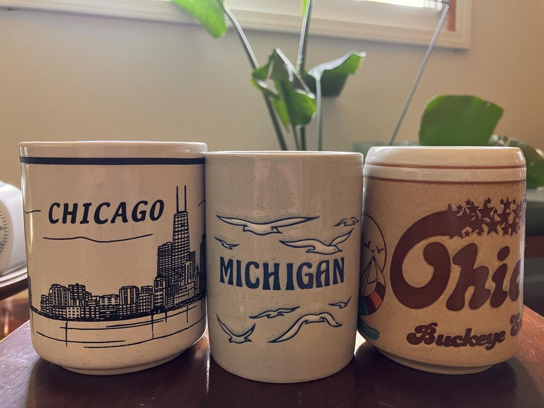 Vintage Midwest Souvenir Coffee Mugs Michigan, Ohio, Chicago Ceramic ...