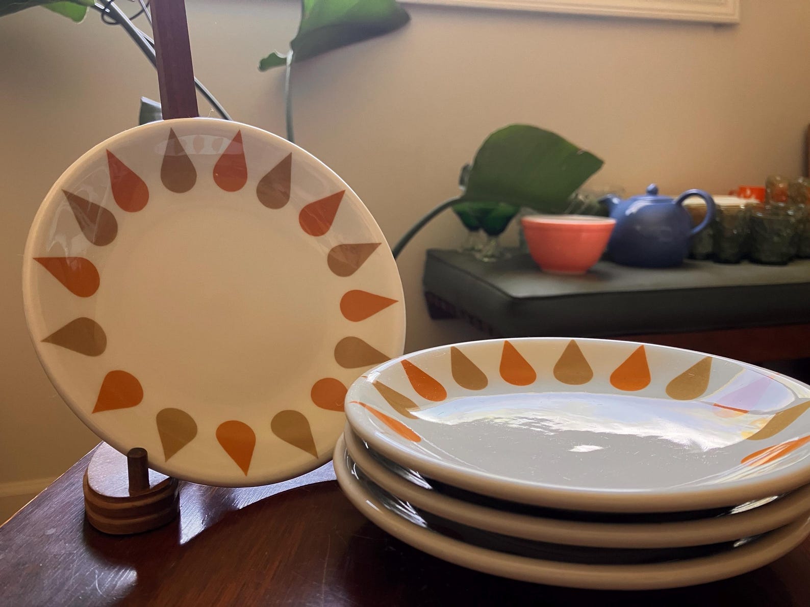 Vintage Shenango China Small Plates: Orange Teardrop Mod Dinnerware ...