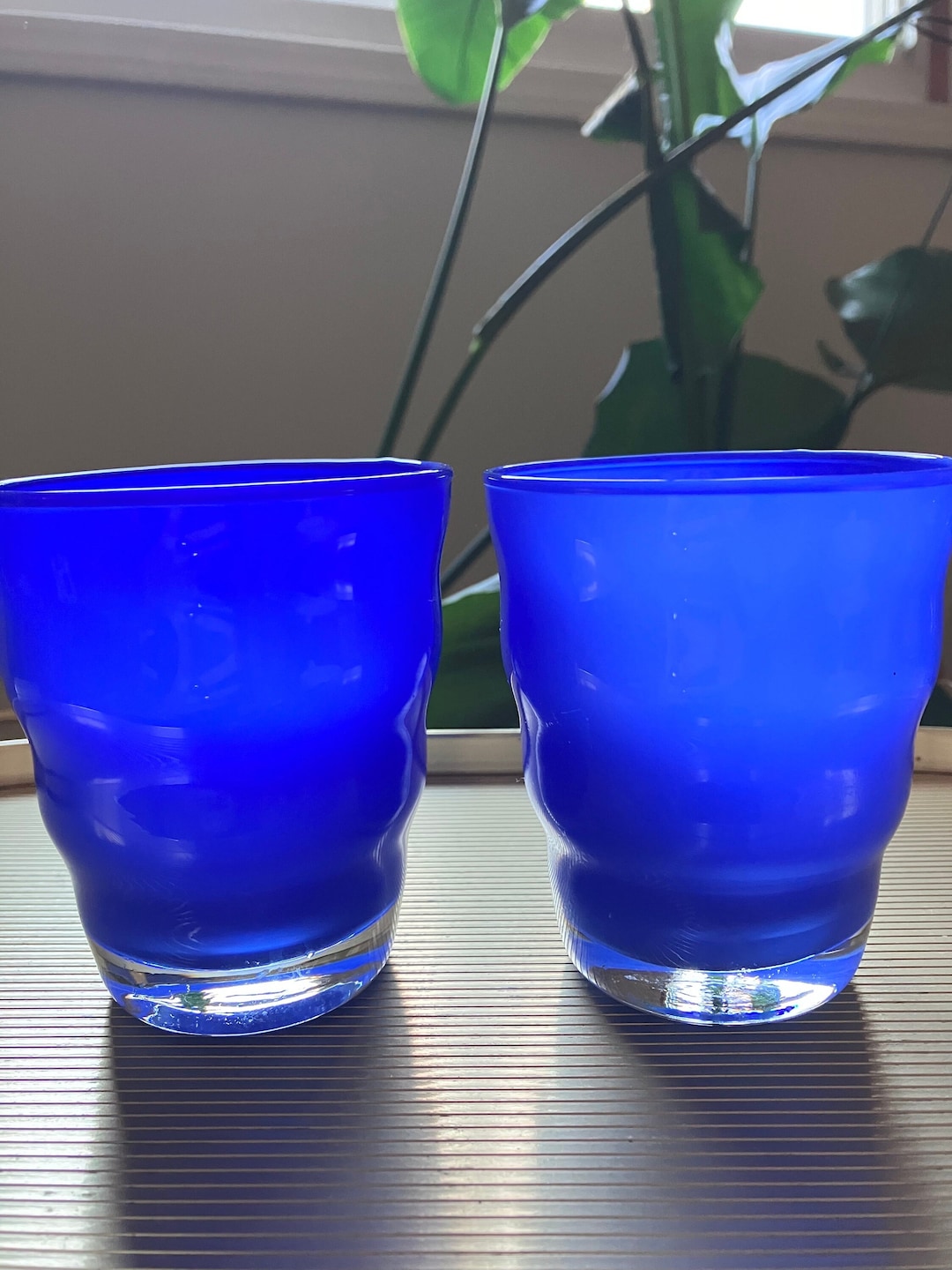 Unique Dansk Rio Opalescent Cobalt Blue Hand-blown Crystal Wavy Glass ...