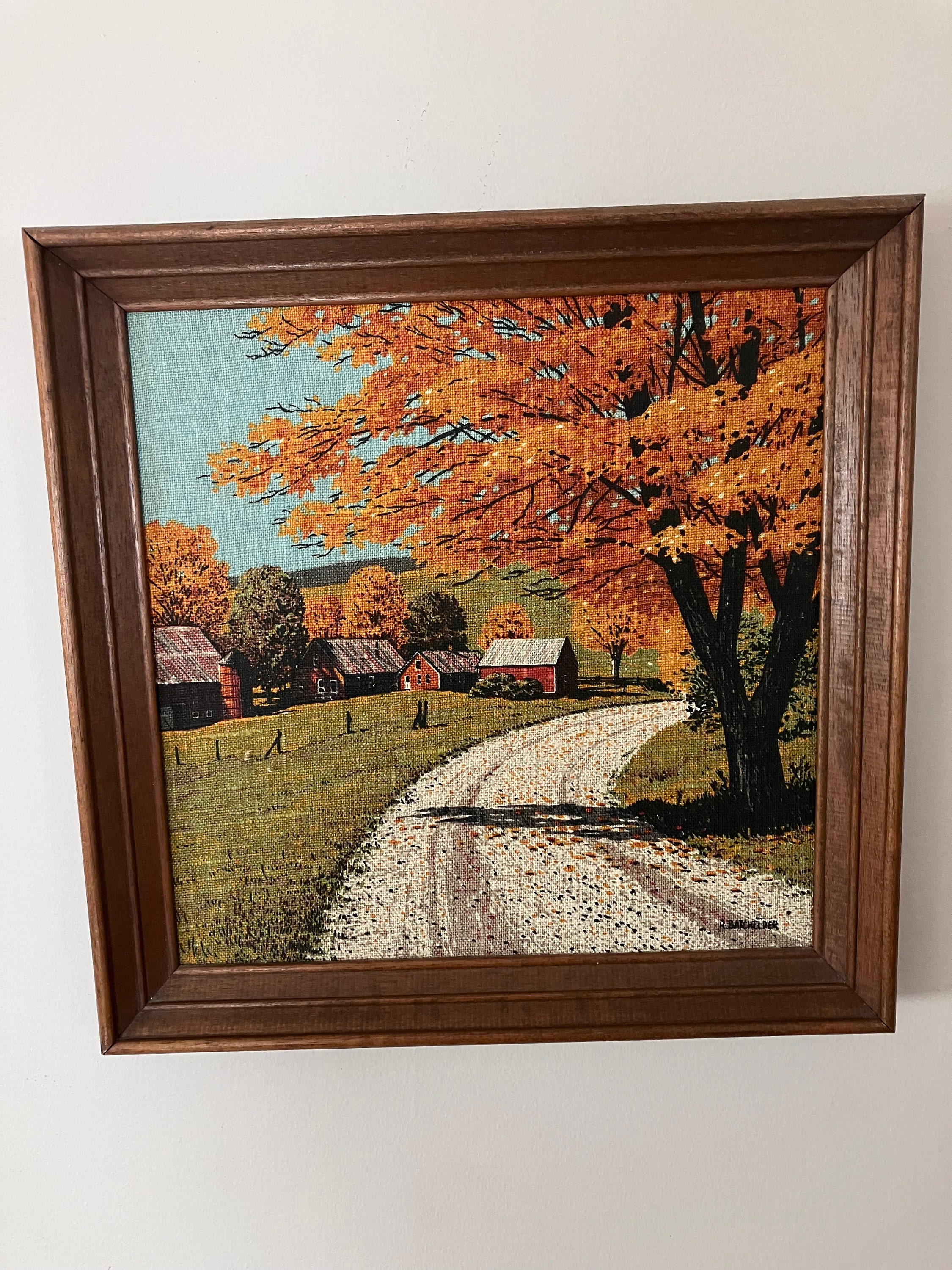 Pure Linen Prints Vintage 1970s Rustic Red Barn Country Landscapes ...