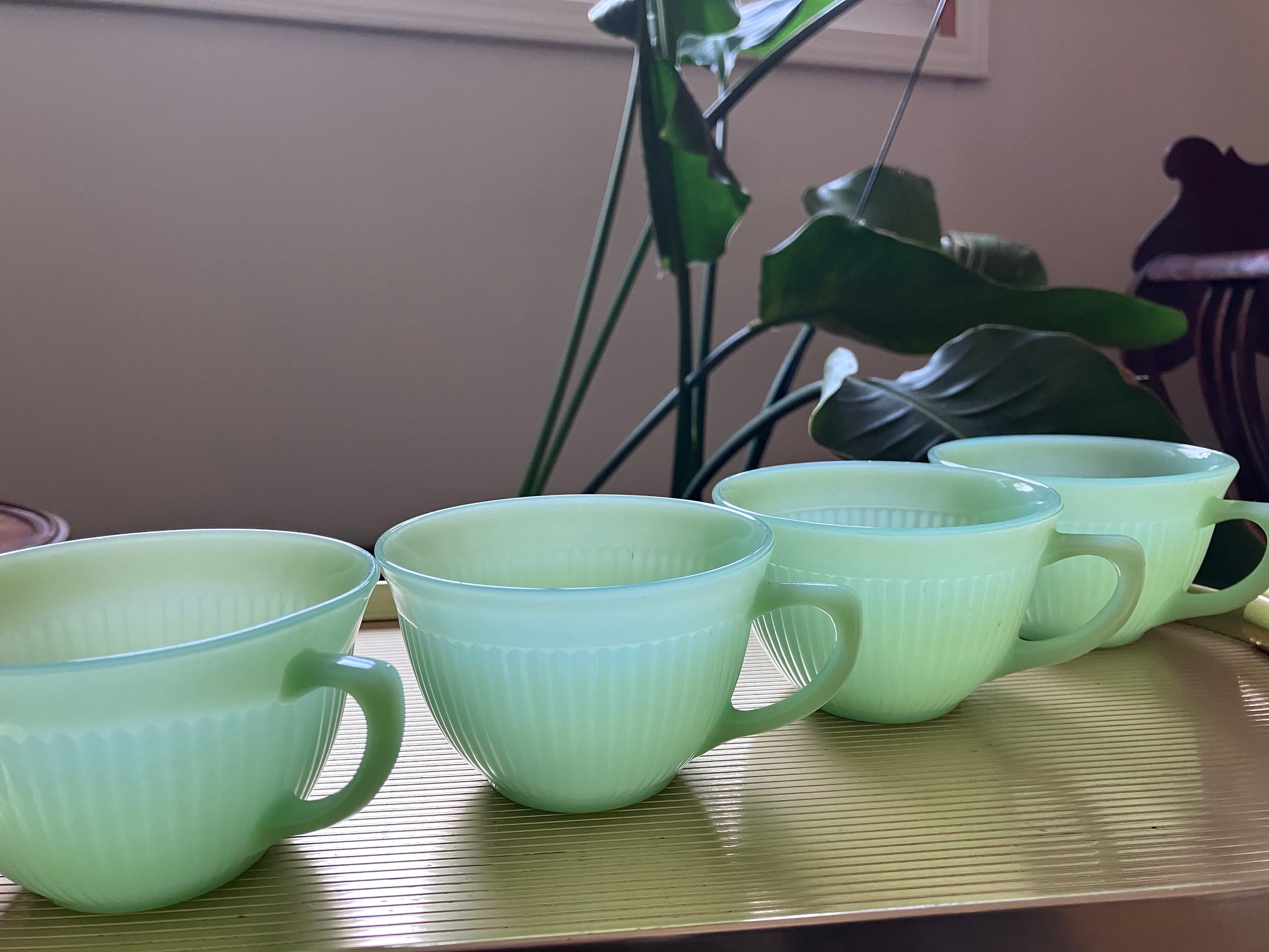 Vintage jane Ray Jadeite Anchor Hocking Fireking Oven Ware Ribbed Green ...