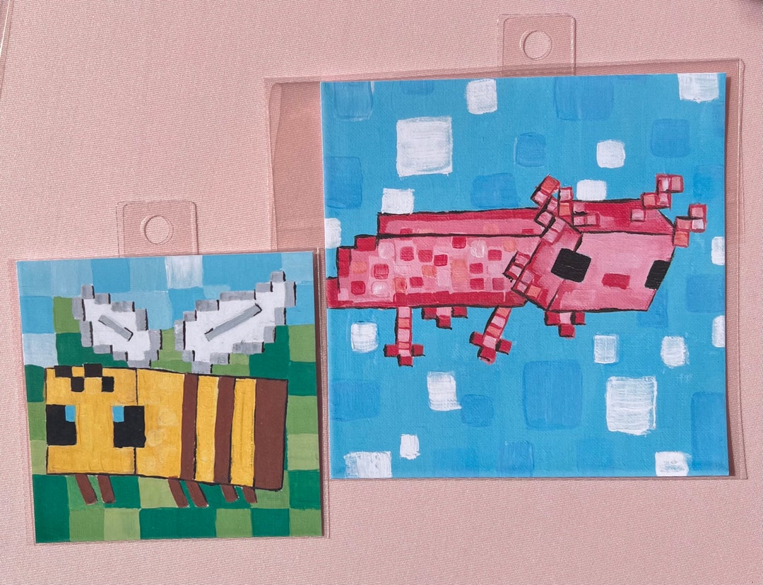 Minecraft Art Print, Minecraft Bee, Minecraft Axolotl, Animal Art Print ...