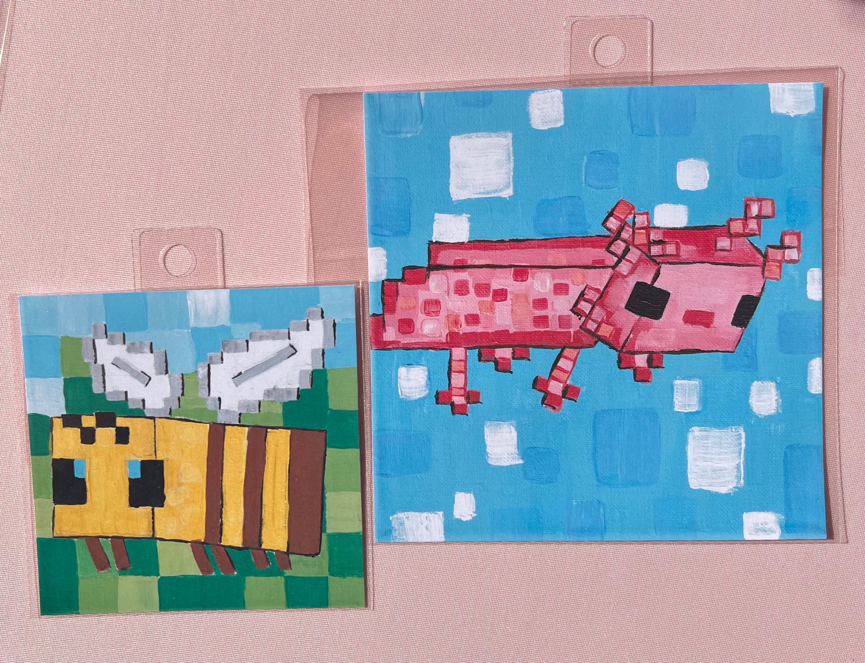 Minecraft Art Print, Minecraft Bee, Minecraft Axolotl, Animal Art Print ...