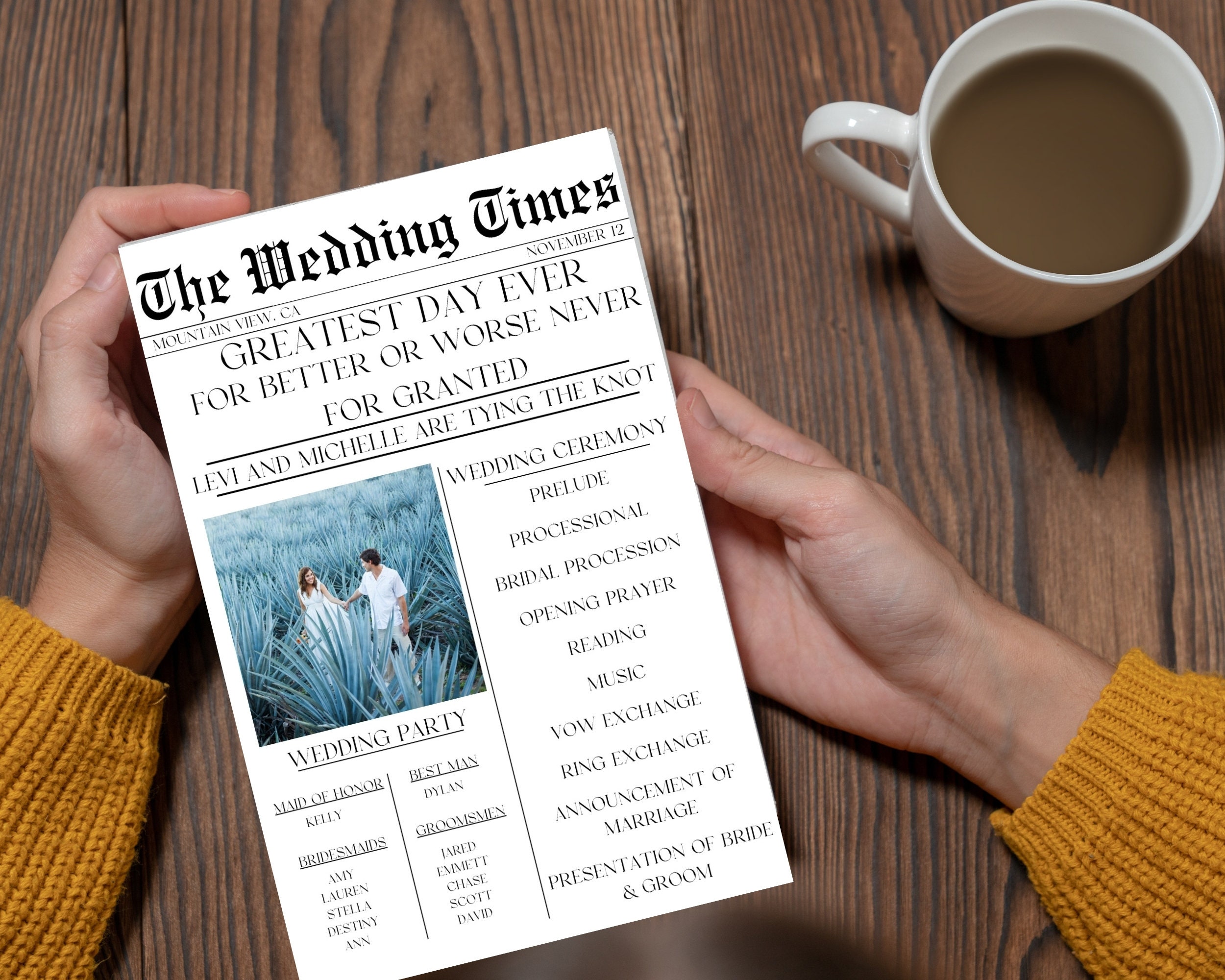 Newspaper Wedding Program Templateeditable Wedding Newspaper ...