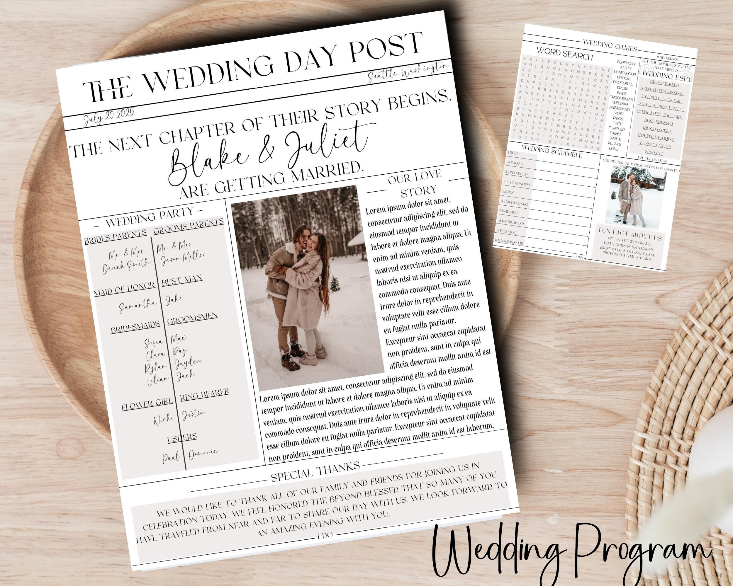 Newspaper Wedding Program Editable Wedding Infographic Unique Printable ...