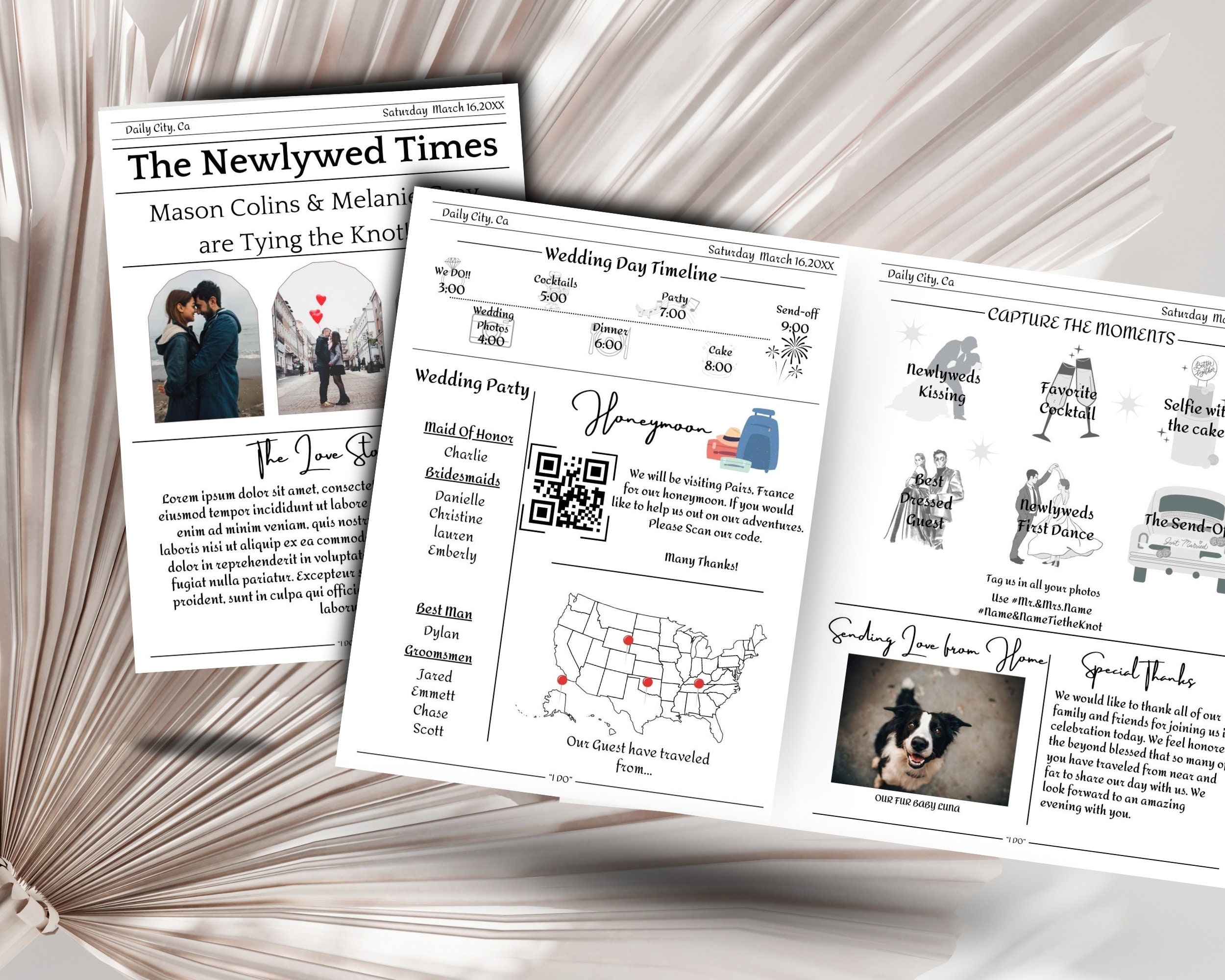 Folded Newspaper Wedding Program, Editable Wedding Infographic, Unique ...