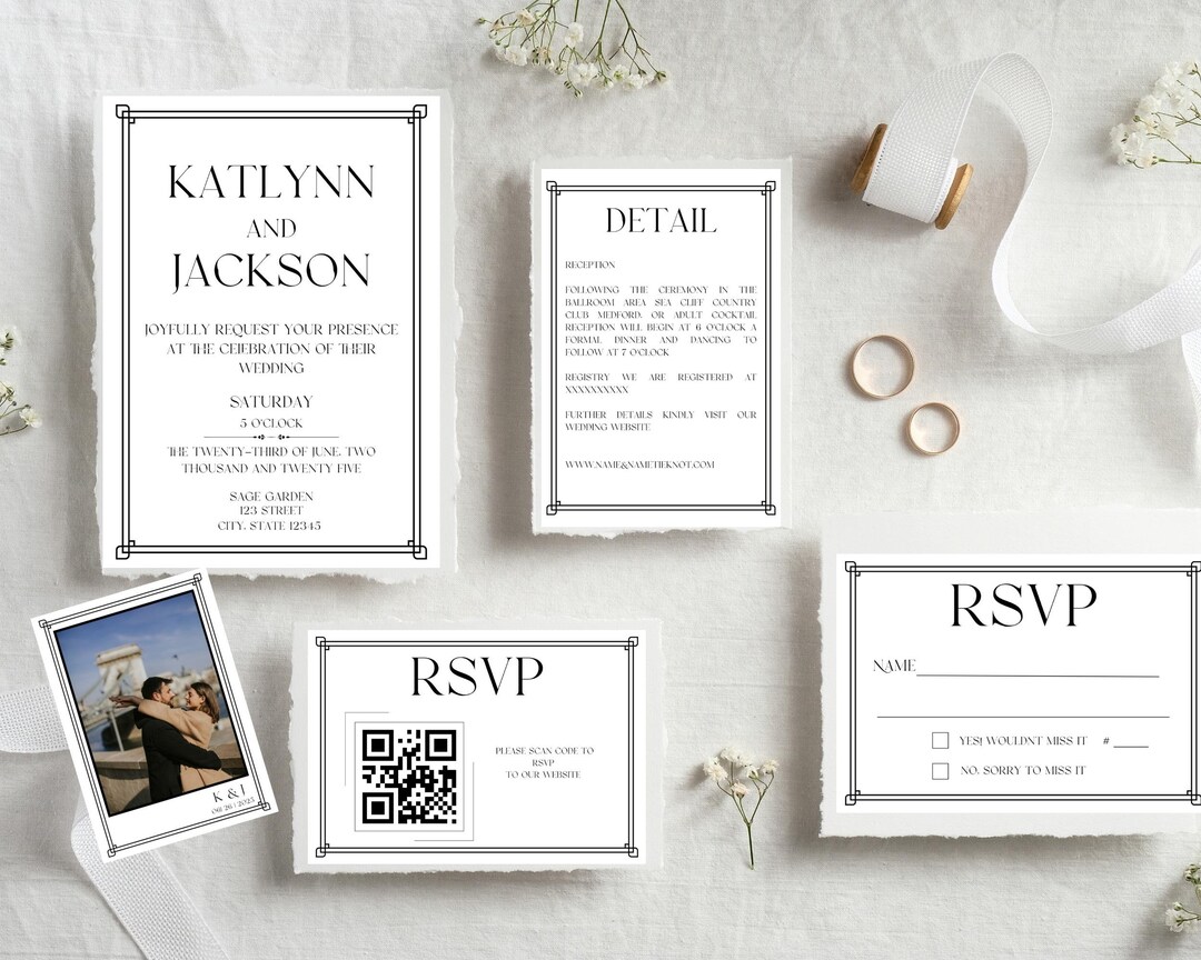 Modern Wedding Invitation Set Minimalist Wedding Monogram Boho Template ...