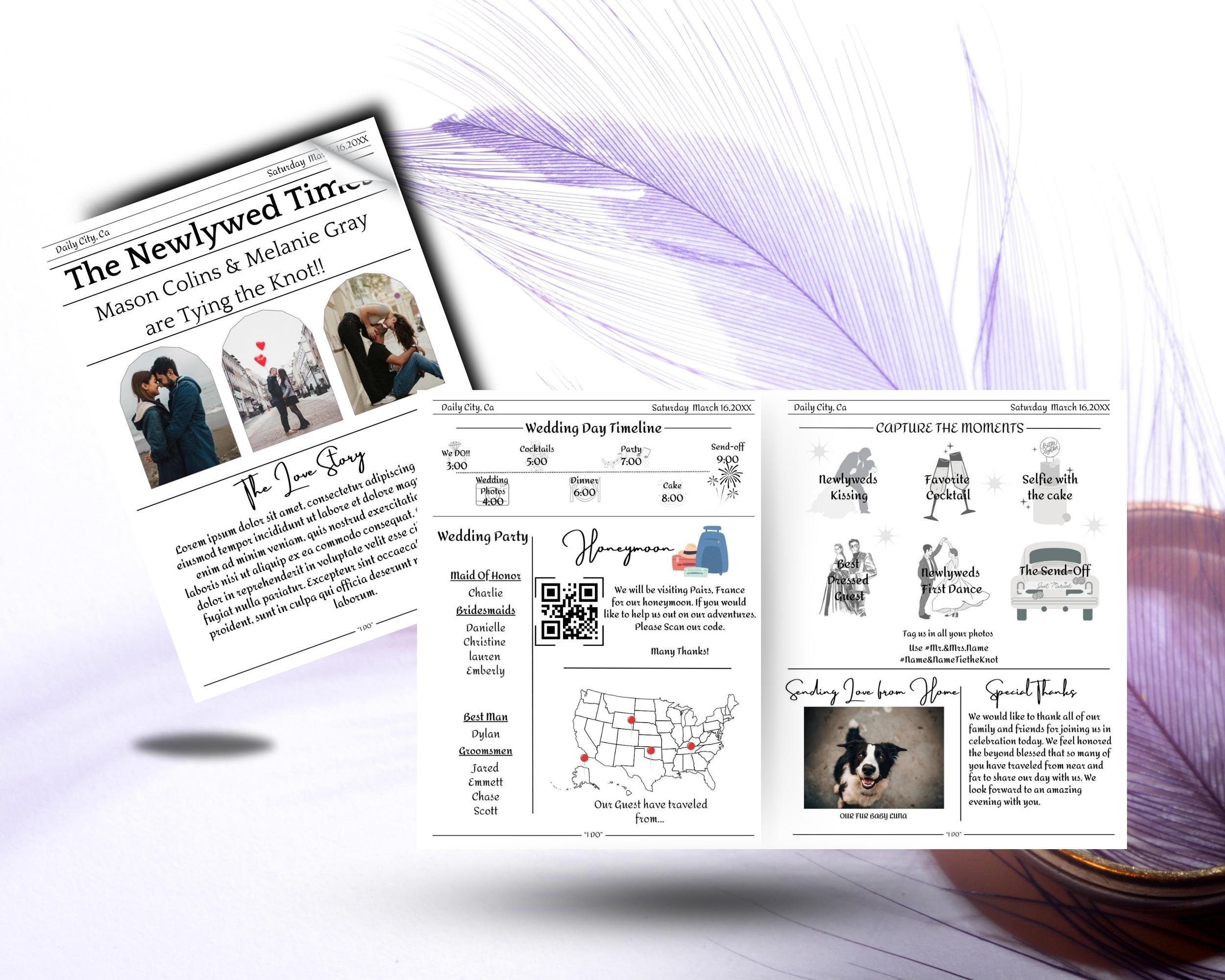 Folded Newspaper Wedding Program, Editable Wedding Infographic, Unique ...