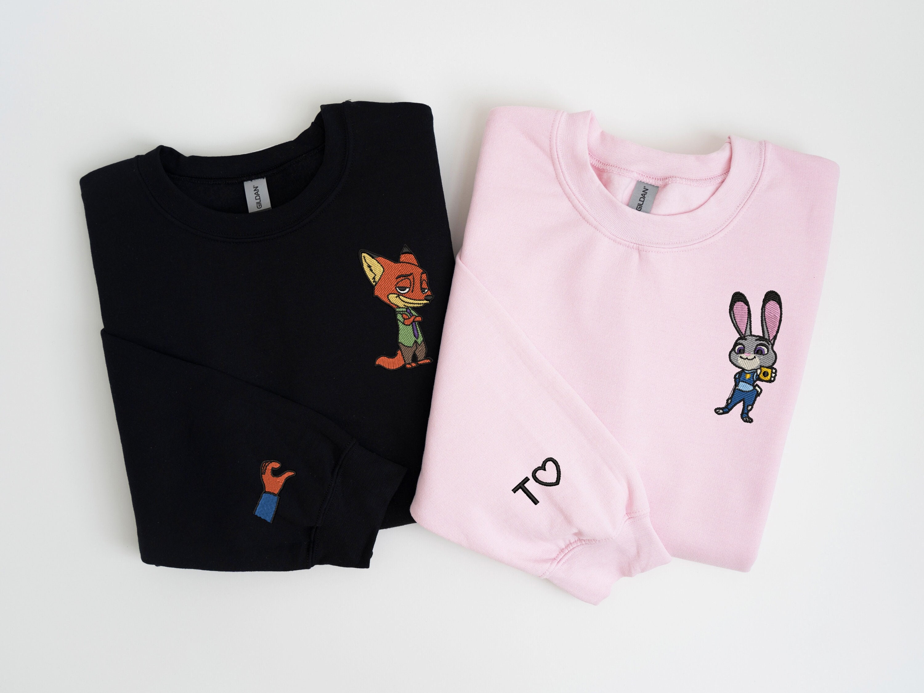 Zootopia Nick Wilde and Judy Hopps Embroidered Matching Crewnecks, Fox ...